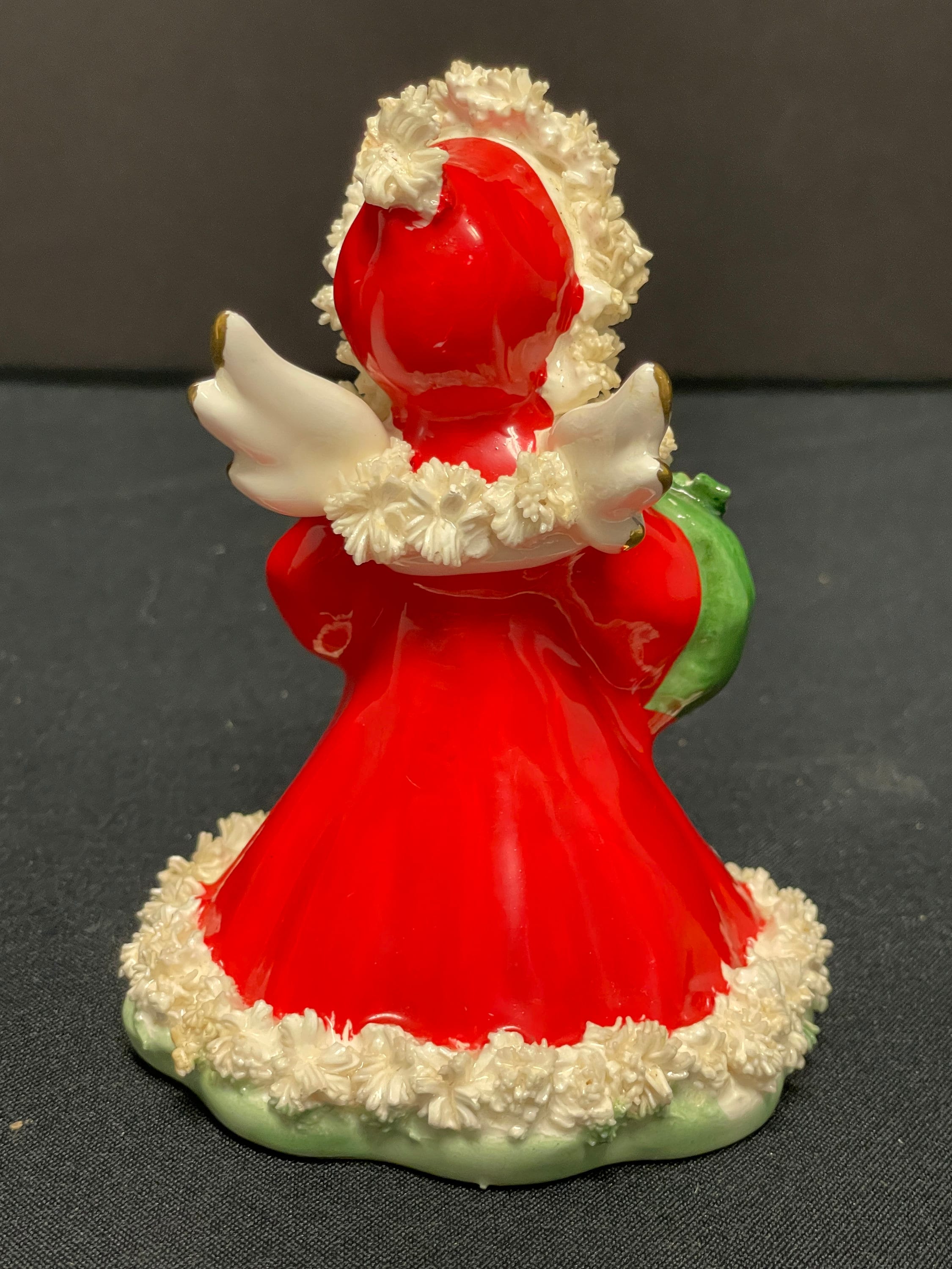 Napco Christmas Angel Girl in Red With Spaghetti Trim Holding a Gift ...