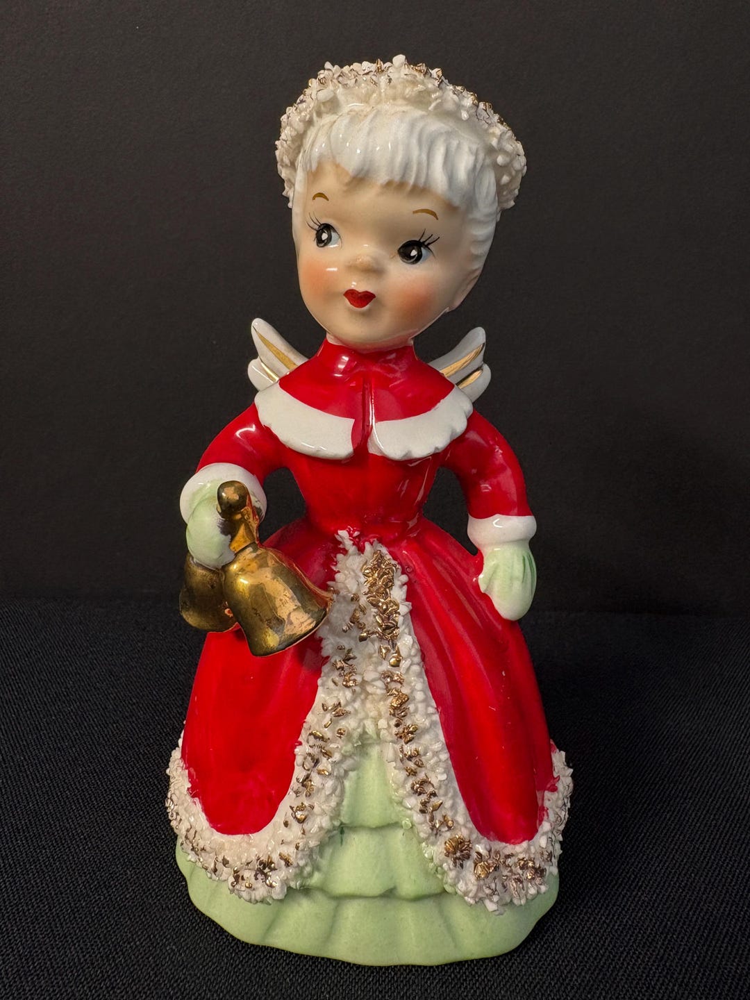 Vintage Napco Spaghetti Trim Christmas Santa Angel Figurine Bell ...