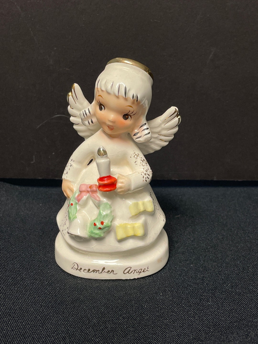 Vintage Napco December Birthday Month Angel Red Candle Holiday Holly ...