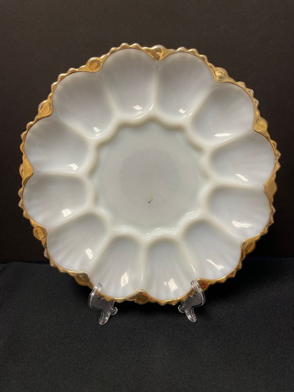 Vintage Gold Edge Milk Glass Deviled Egg Platter Easter Spring Time ...