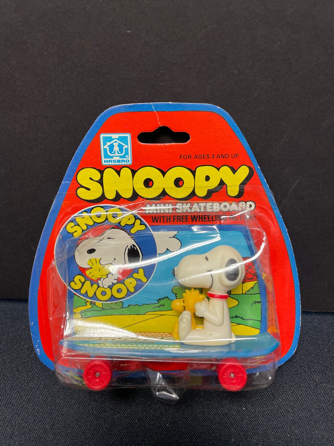 Vintage Retro Mini Peanuts Snoopy and Woodstock on Blue Skateboard ...