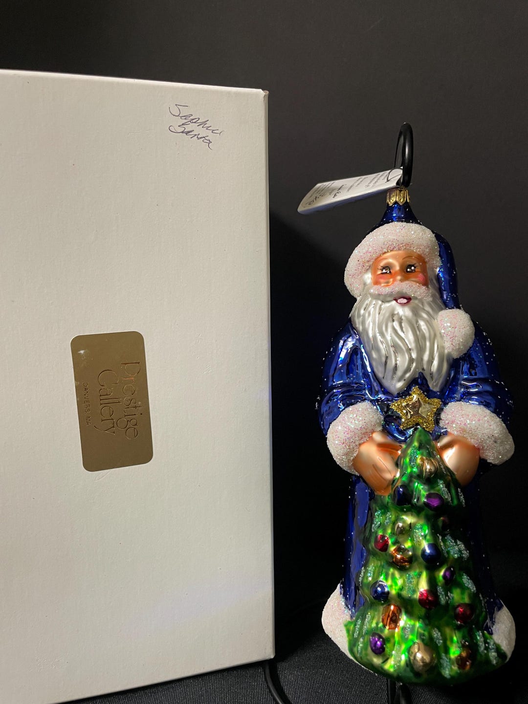 Christopher Radko Glass Santa Claus Blue Robe Coat With Christmas Tree ...