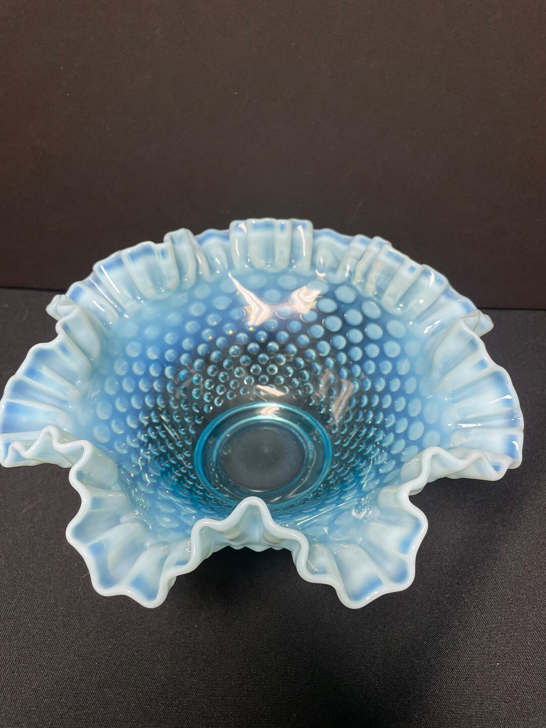 Vintage Fenton Blue Hobnail Double Crumbled Bowl Opalescent Maximalist ...