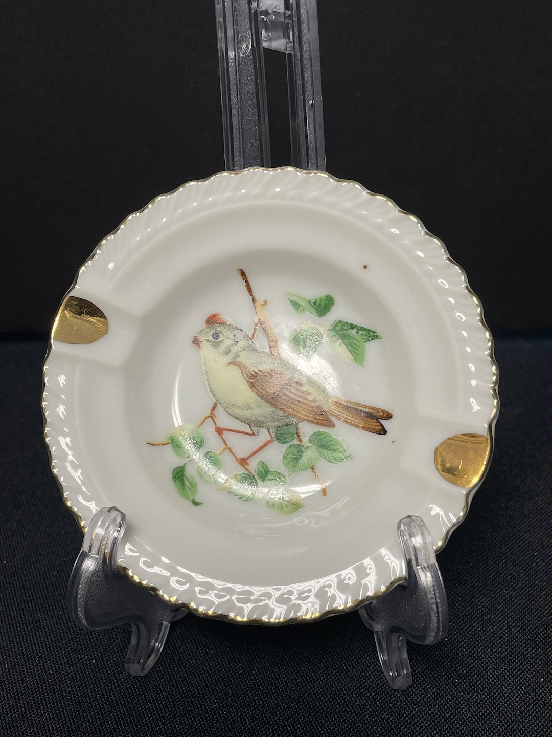 Vintage Songbird Ashtray Porcelain Gold Trim Yellow Bird Painted Exotic ...