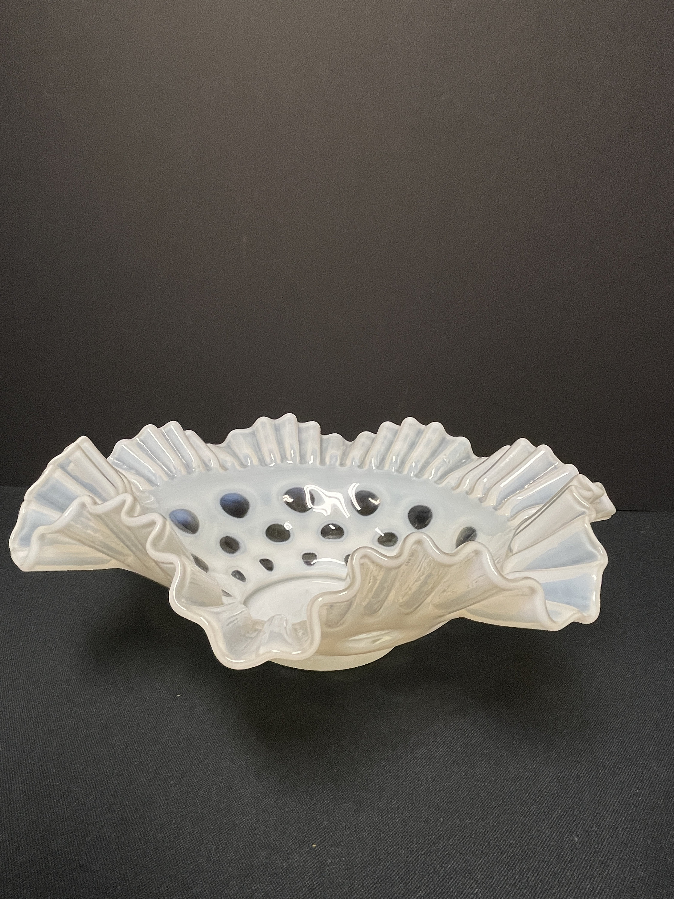 Fenton White Opalescent Dot Ruffled Edge Glass Bowl Victorian Mid ...