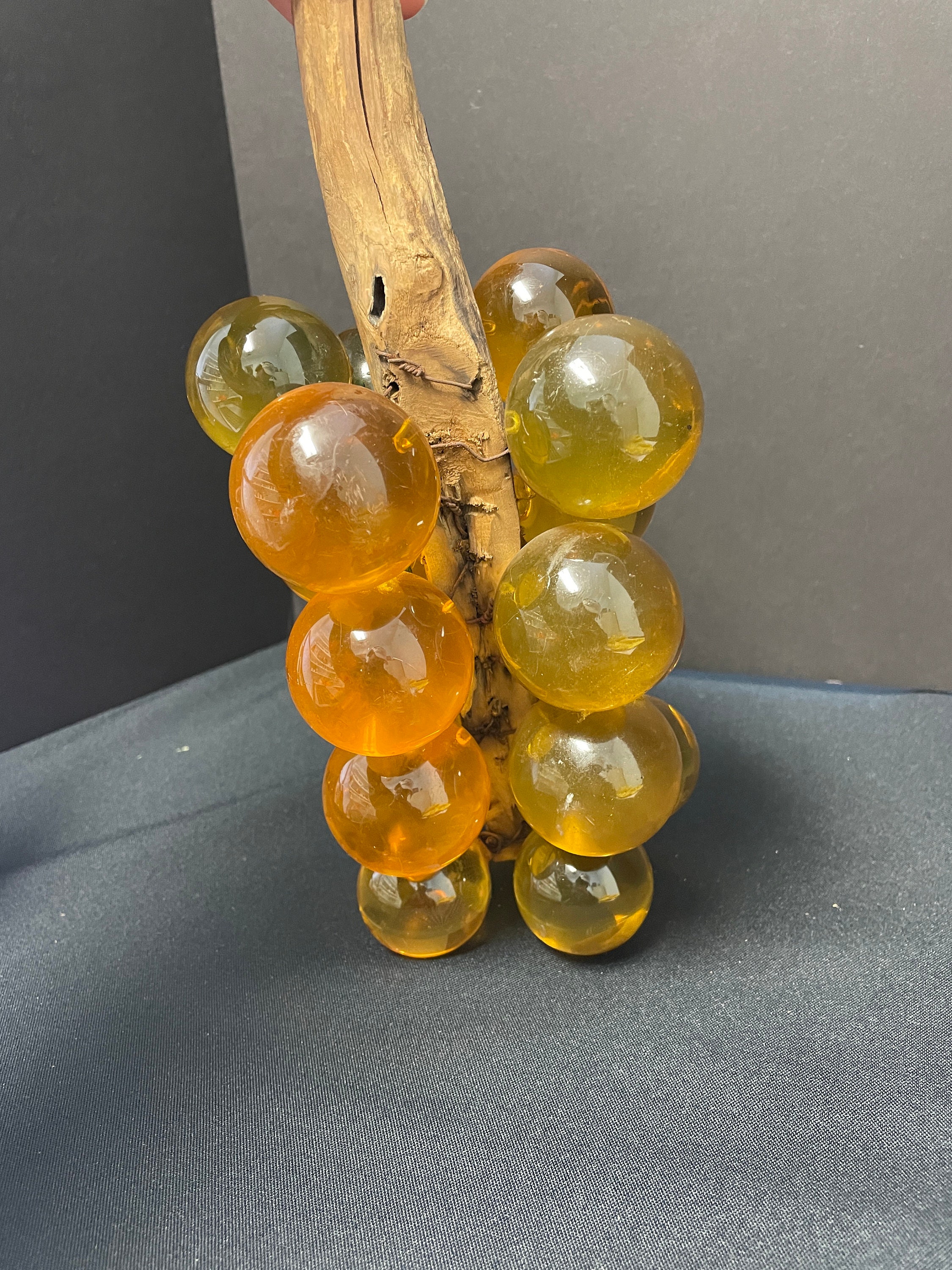Vintage Mid Century Huge Lucite Amber Grapes on Drift Wood 12" - Etsy