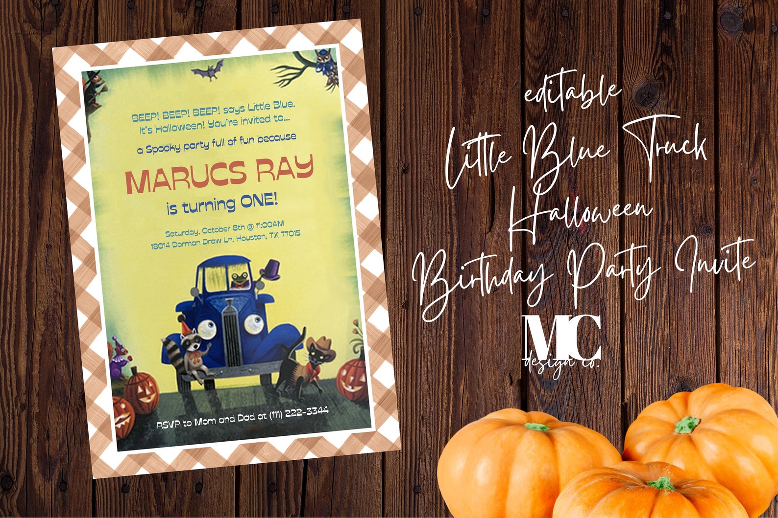 Little Blue Truck Birthday | Blue Truck Invitation | Halloween Invite ...