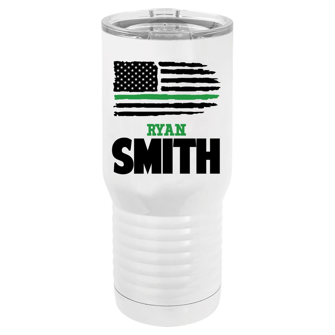 Personalized Custom Name Green Line Flag 20 Oz. White - Etsy