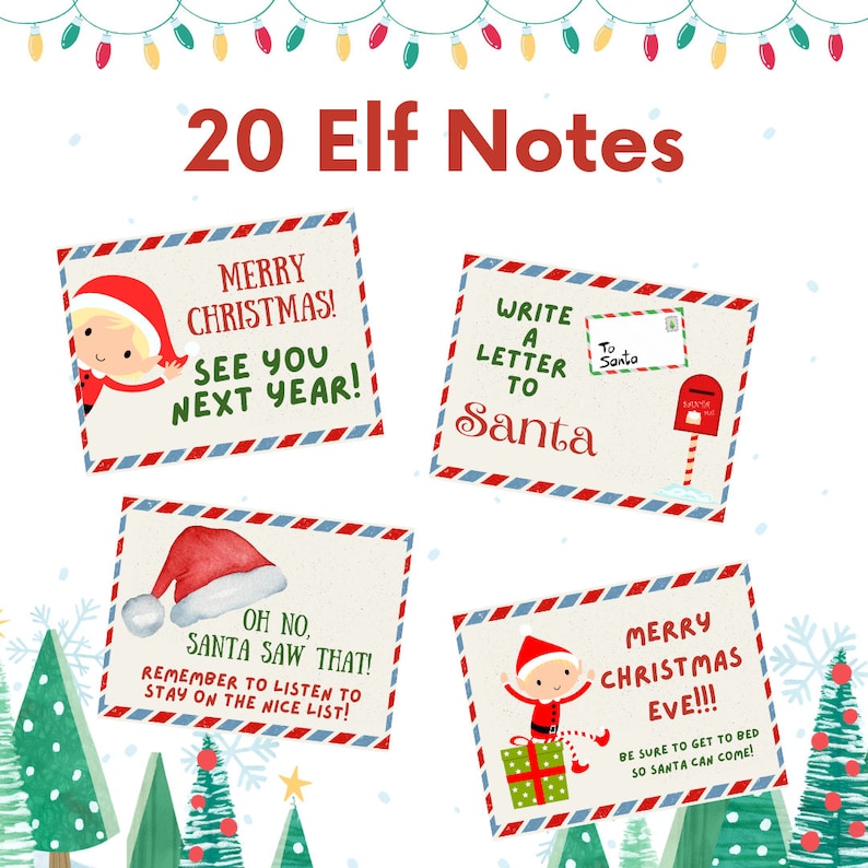 20 Elf Notes, Elf on the Shelf, Christmas Notes for Kids, Instant ...