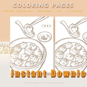 Taiwan Night Market Coloring Page for Adults, Xiaolongtangbao Coloring ...