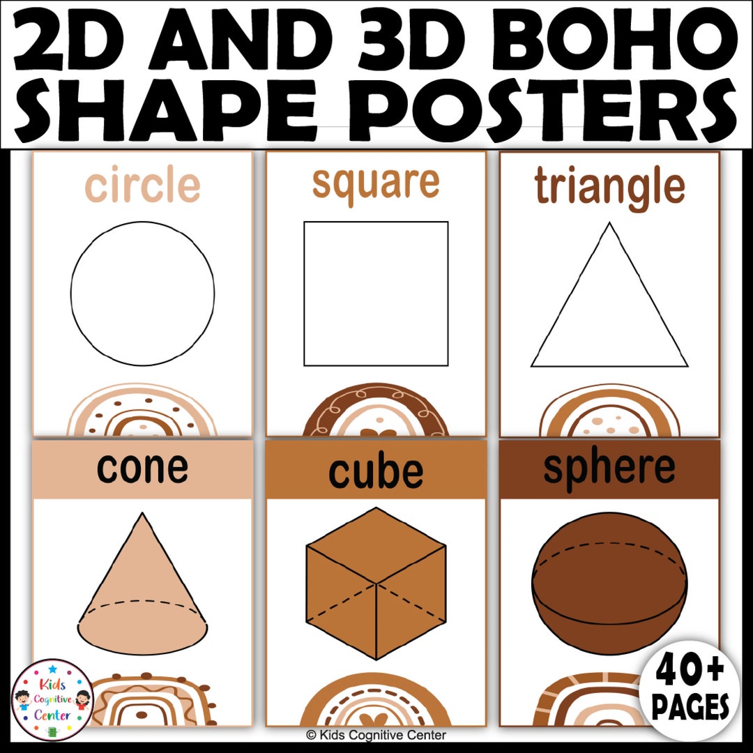 Neutral Boho Rainbow 2D and 3D Shapes Posters for Classroom - Etsy ...