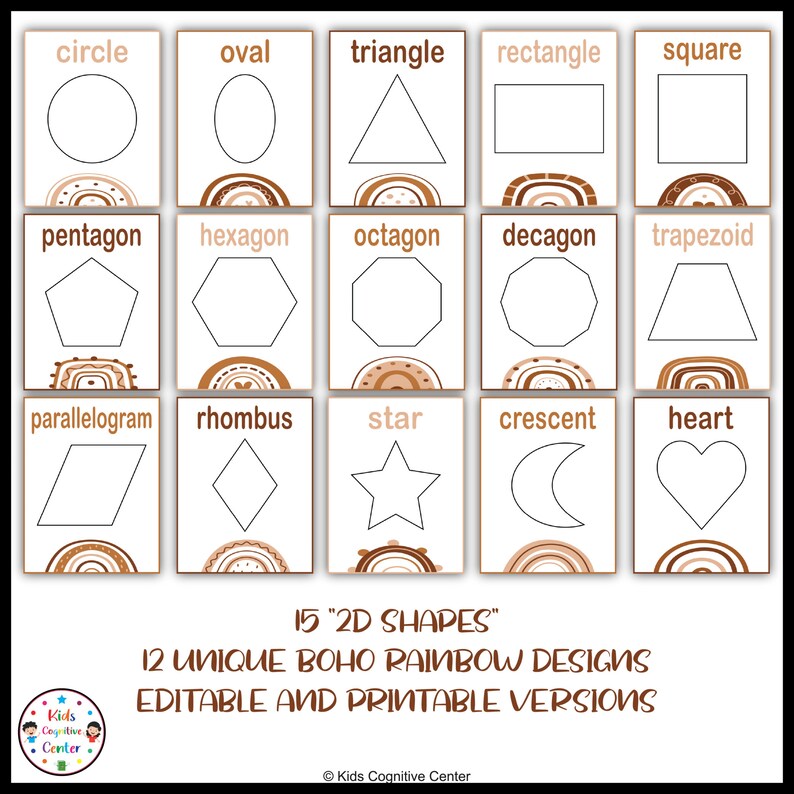 Neutral Boho Rainbow 2D and 3D Shapes Posters for Classroom - Etsy ...