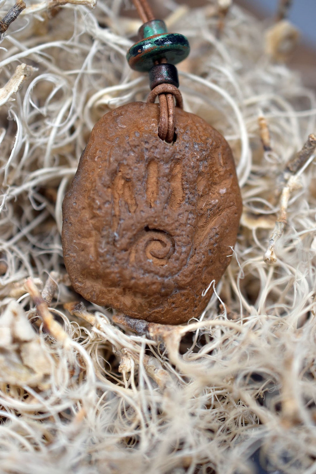 Handmade Pendant Made of Clay, Smoke-fired. Hopi Hand, Amulet With ...