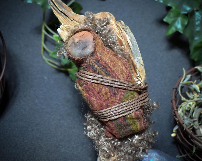 Spirit Doll – Mourning Doll or Altar Doll, Swaddled Baby on Root Wood ...