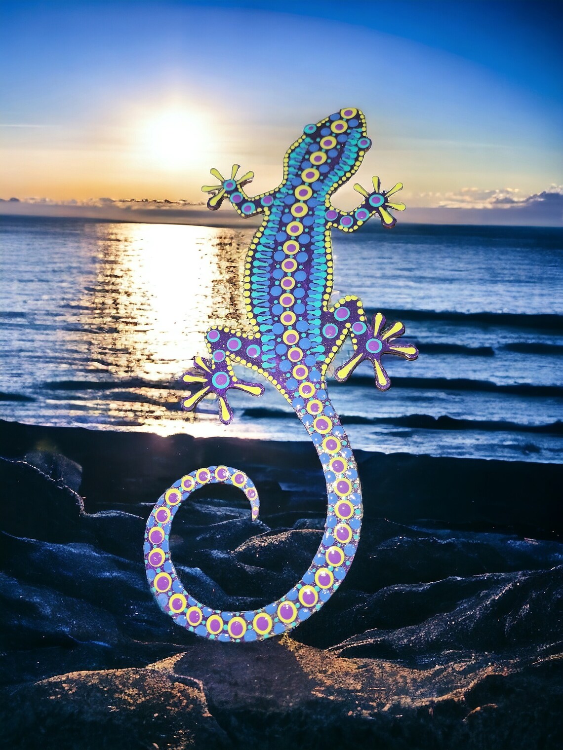 Vibrant Dot Mandala Lizard Wall Hanging Artisanal 12-inch Design ...