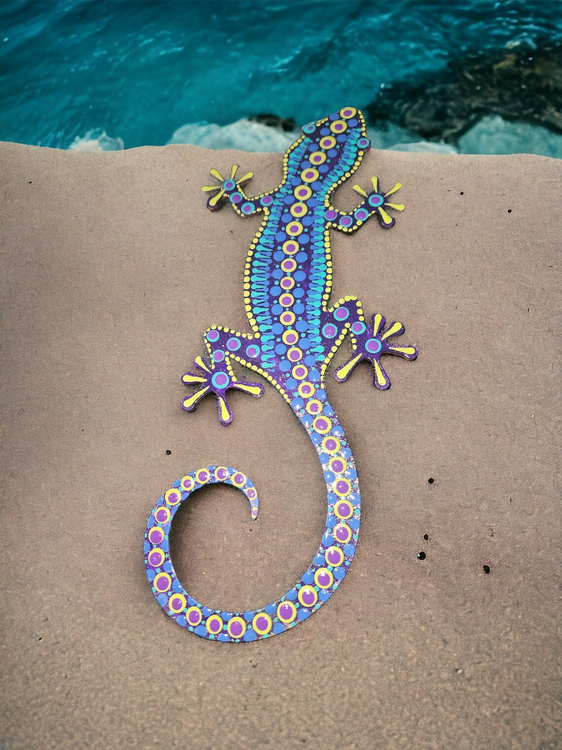 Vibrant Dot Mandala Lizard Wall Hanging Artisanal 12-inch Design ...