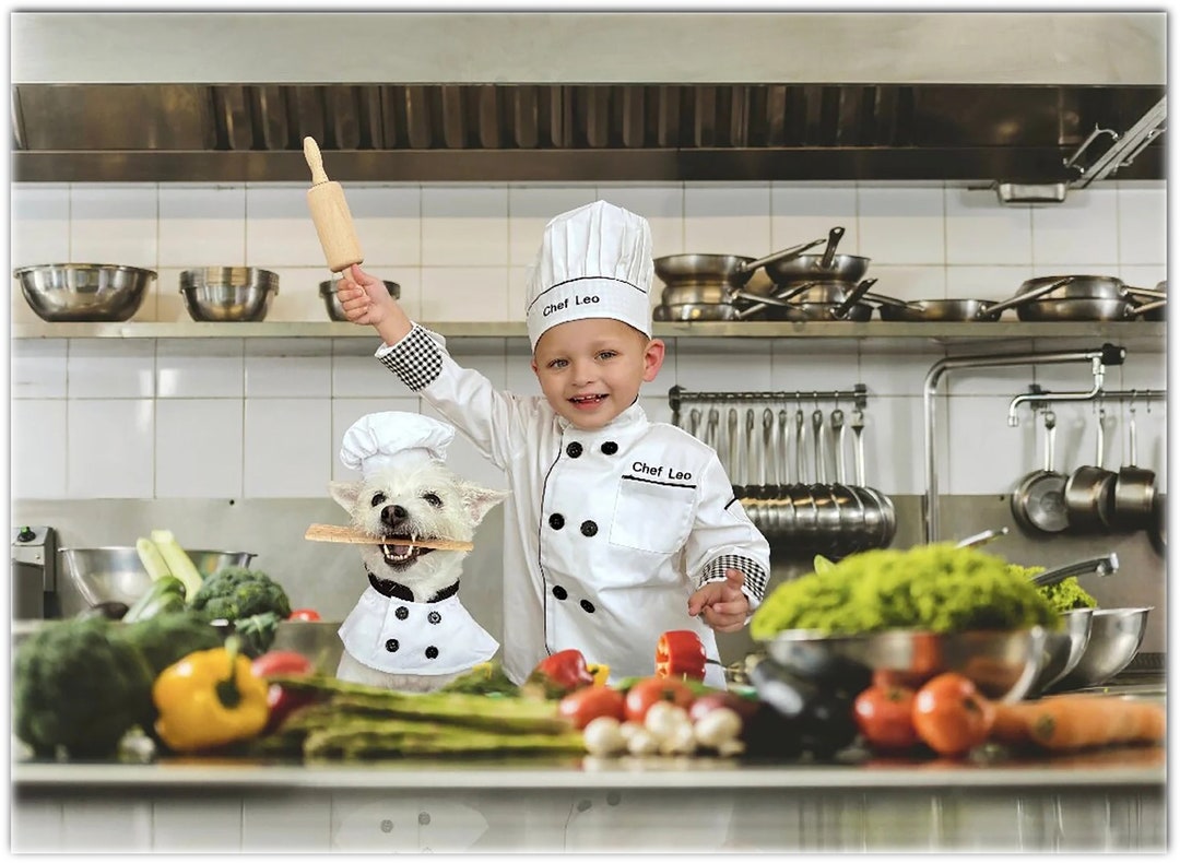 Personalized Kids Chef Jacket With Hat | Halloween Play Costume | Kids ...