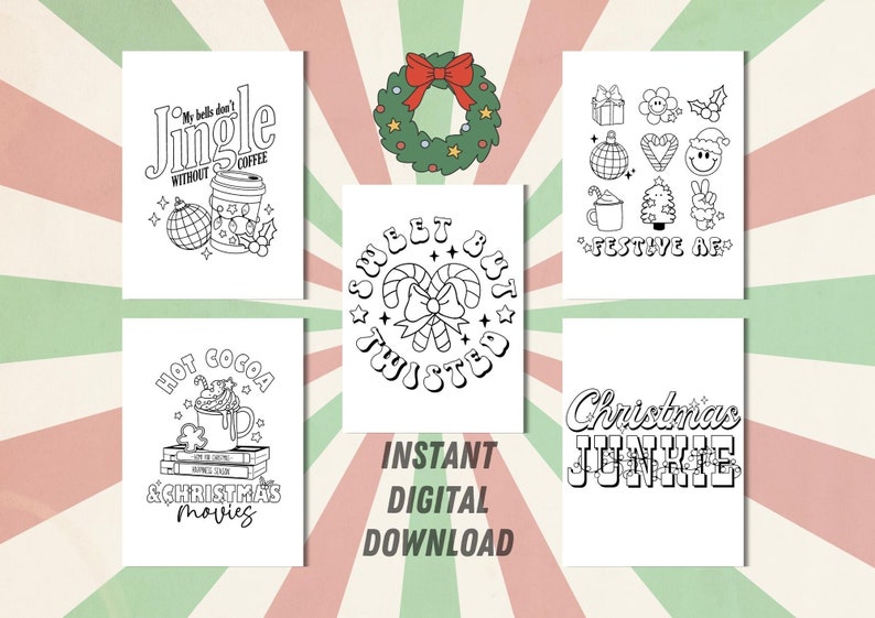 Retro Christmas Coloring Pages 10 Printable Pages, PDF Digital Download ...