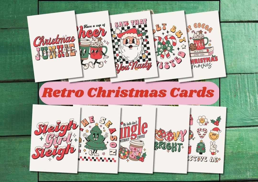 Retro Christmas Cards Printable Pack for Greetings and - Etsy