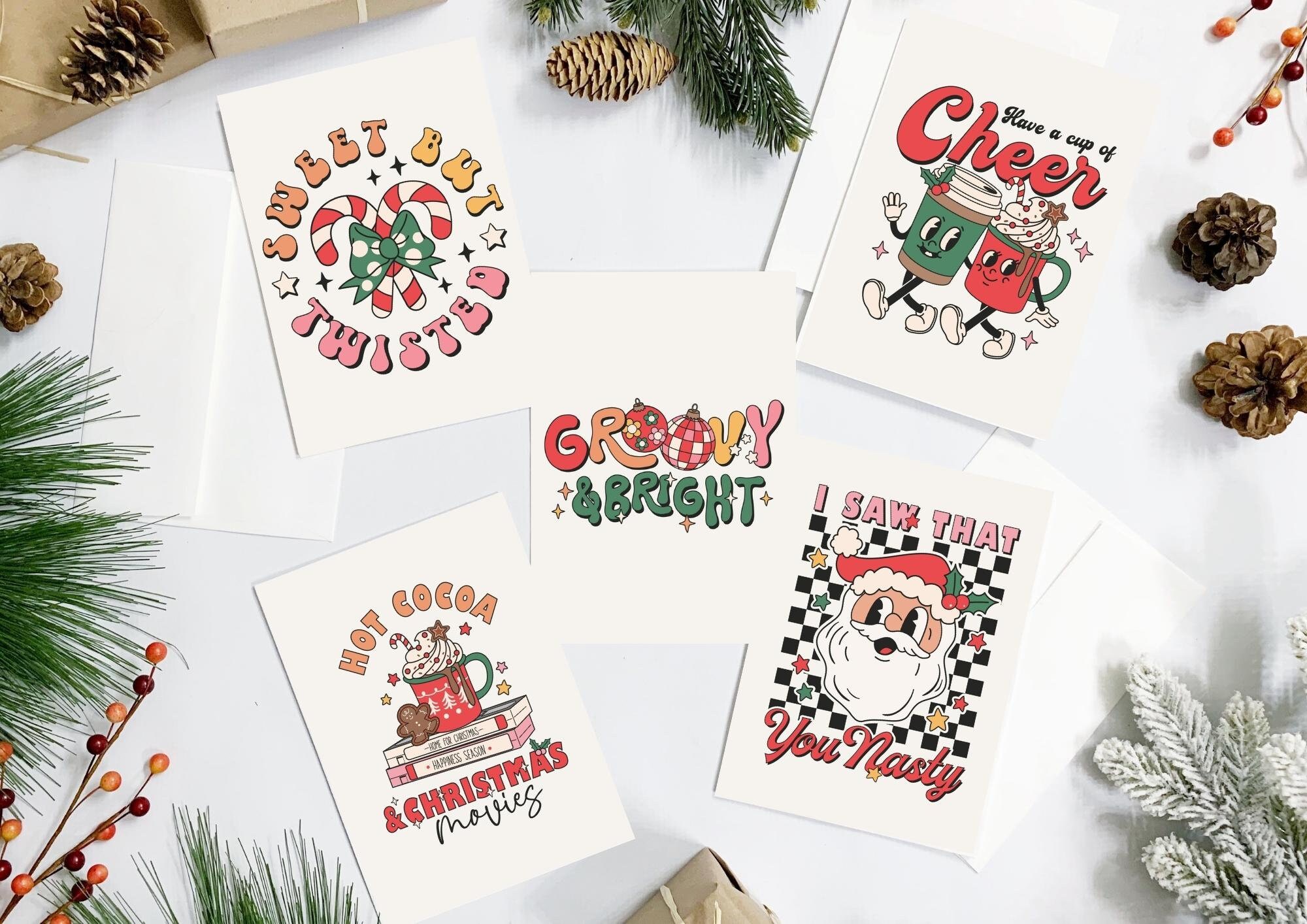 Retro Christmas Cards Printable Pack for Greetings and - Etsy