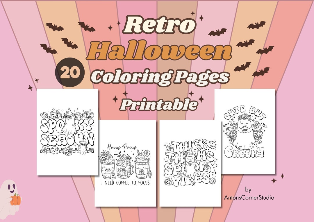 Retro Halloween Coloring Pages 20 Printable Pages, PDF Digital Download ...