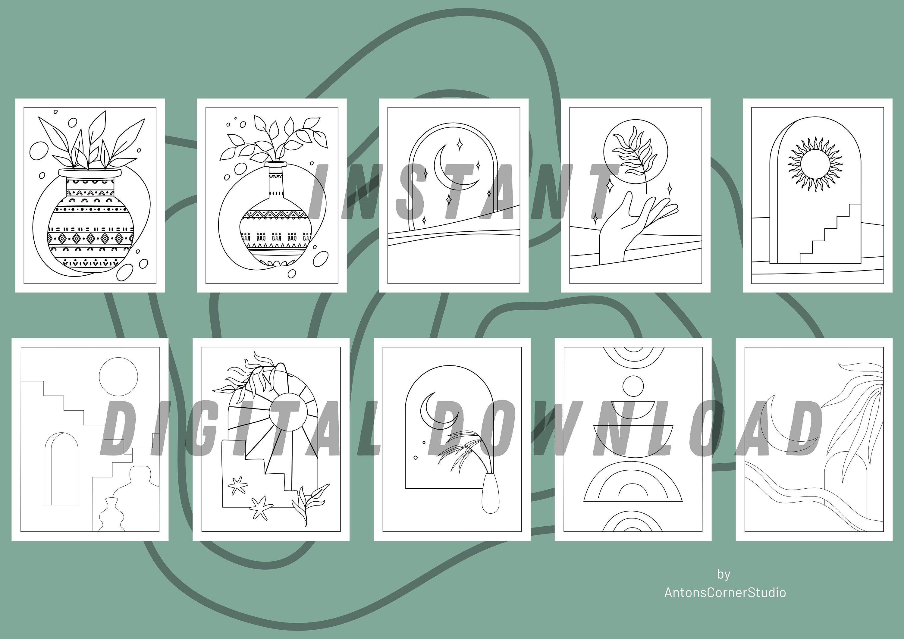 Minimalist Coloring Pages for Adults Teens 30 Simple - Etsy