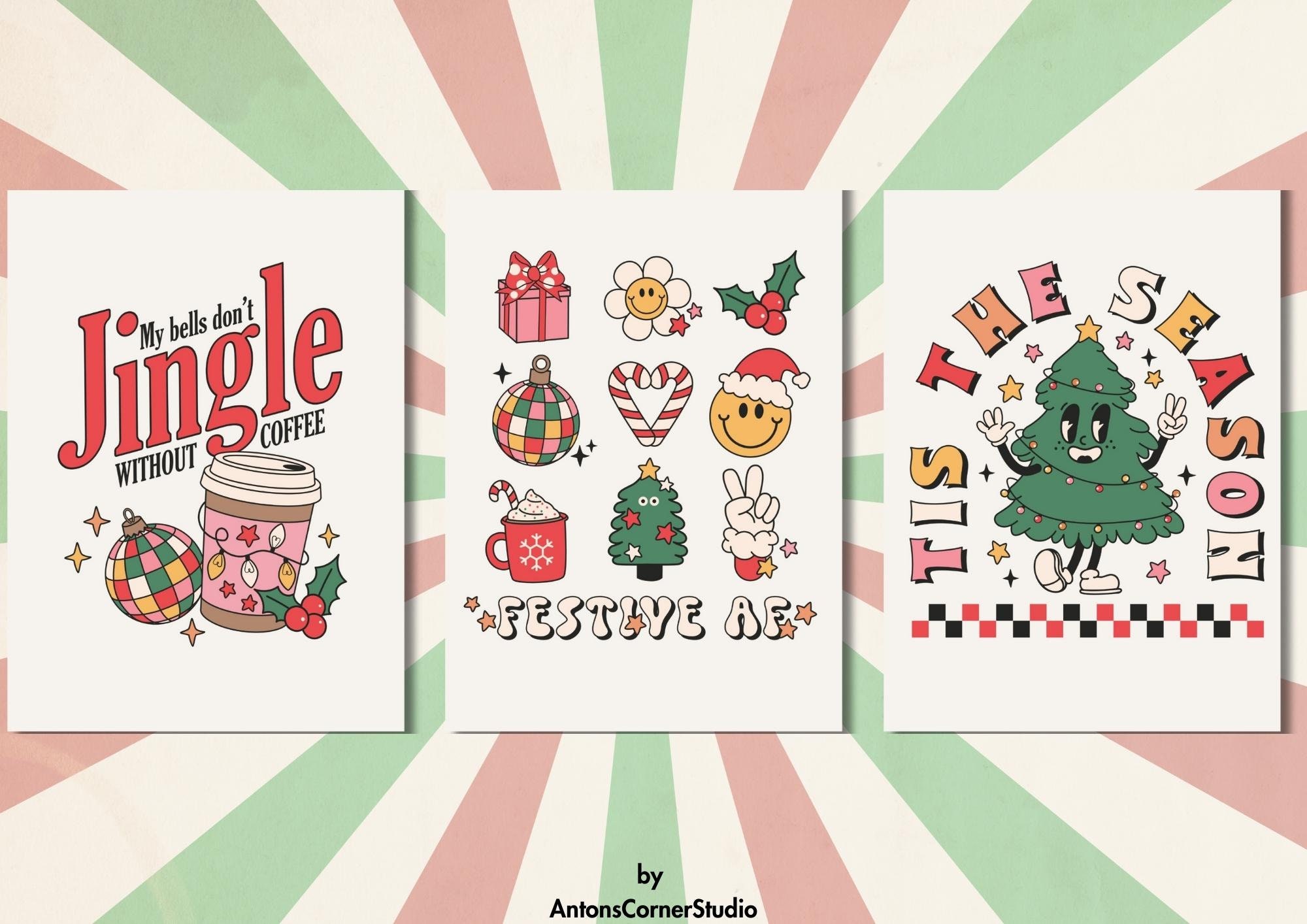 Retro Christmas Cards Printable Pack for Greetings and - Etsy
