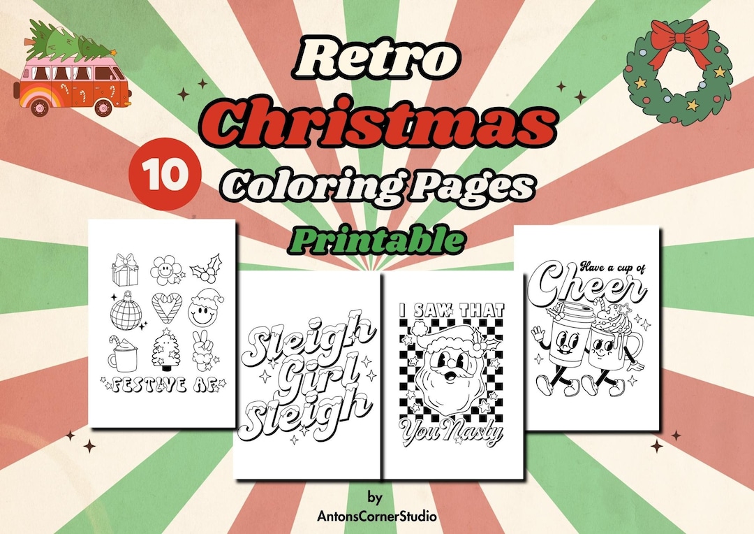 Retro Christmas Coloring Pages | 10 Printable Pages, PDF Digital ...