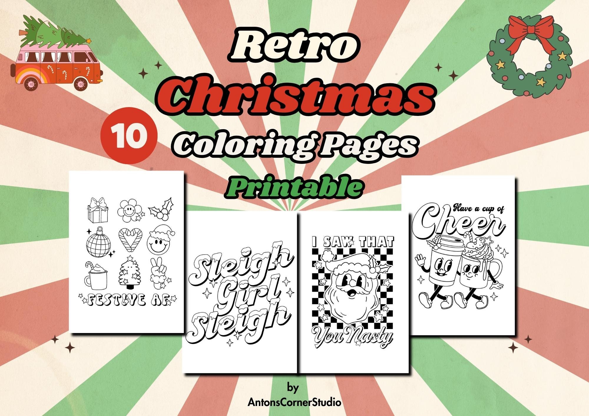 Retro Christmas Coloring Pages 10 Printable Pages, PDF Digital Download ...