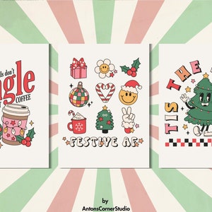 Retro Christmas Cards Printable Pack for Greetings and Invitation 10 ...