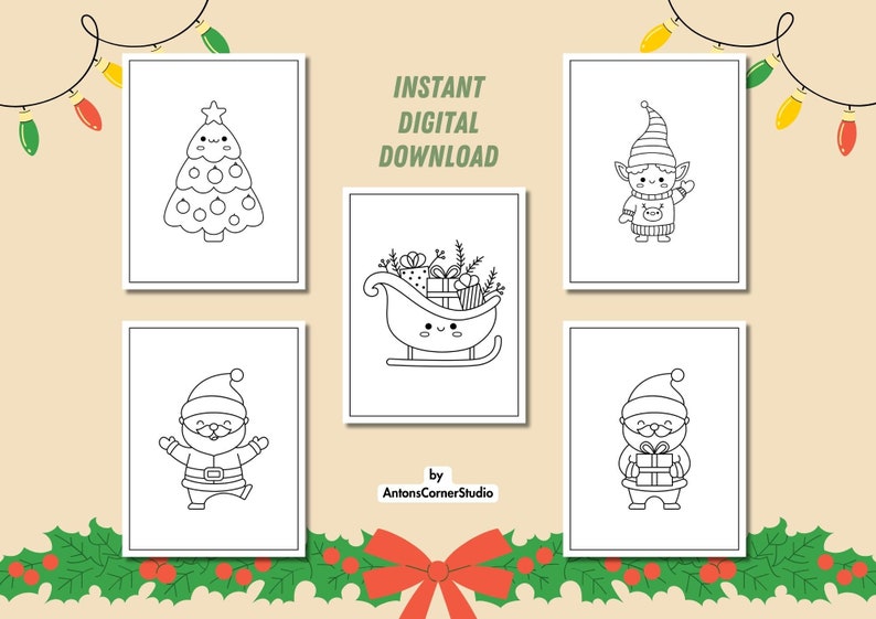 Cute Christmas Coloring Pages Kids Vol 1 35 Printable Sheets, PDF ...