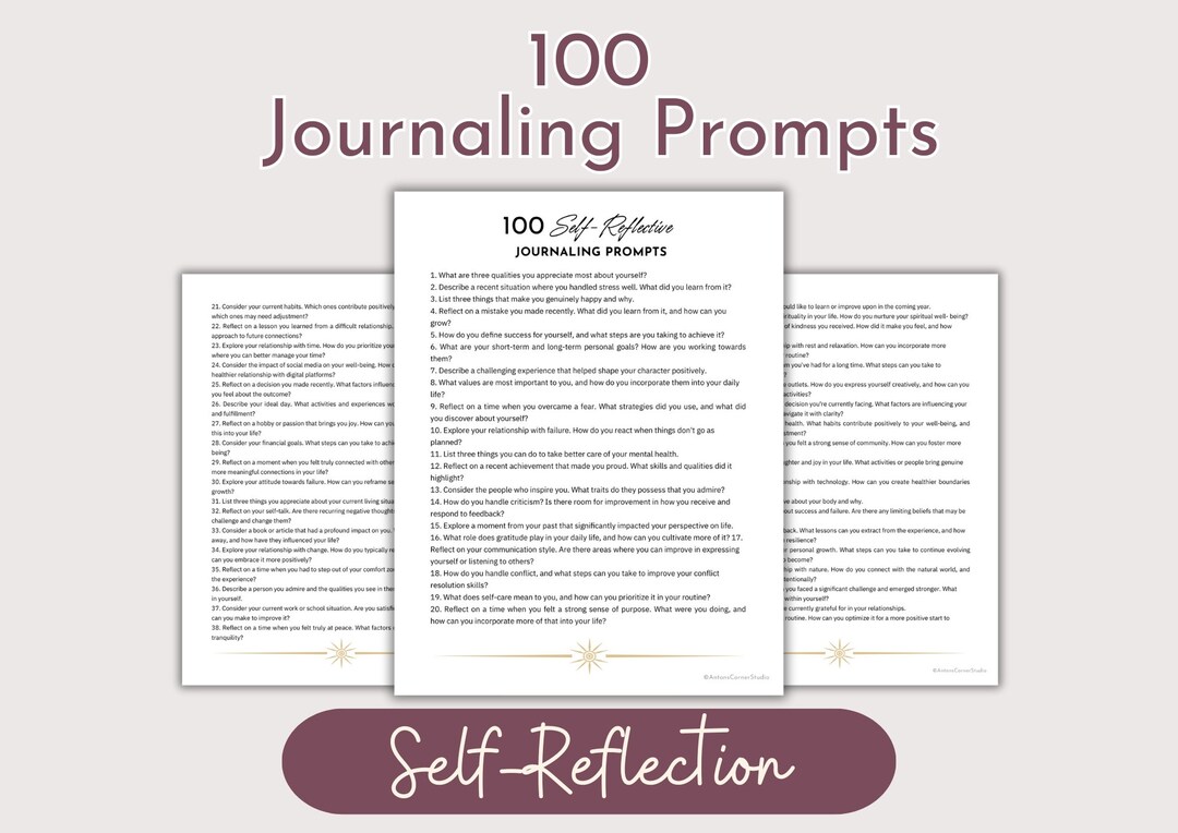 100 Journal Prompts, Printable Journal Pages, Self Reflection, Mental ...