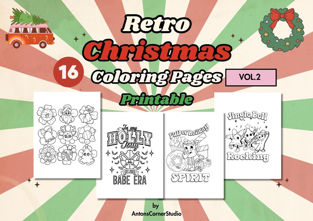 Retro Christmas Coloring Pages | 16 Printable Pages, PDF Digital ...