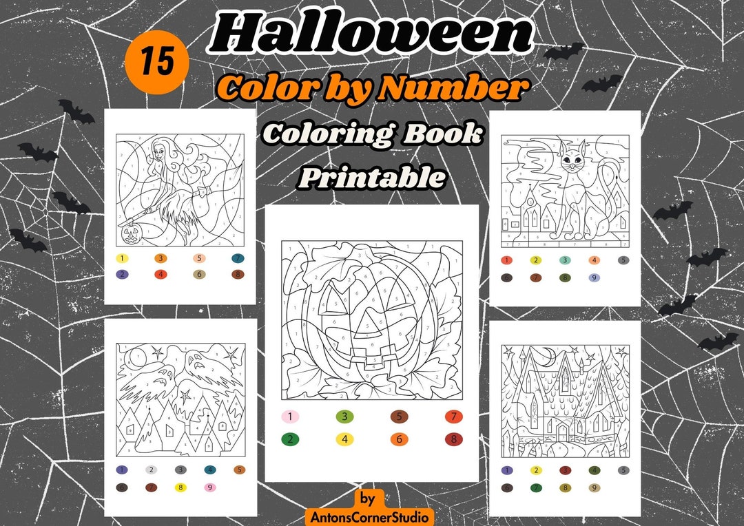 Halloween Coloring Pages Color by Number for Kids Vol 1 15 Printable ...