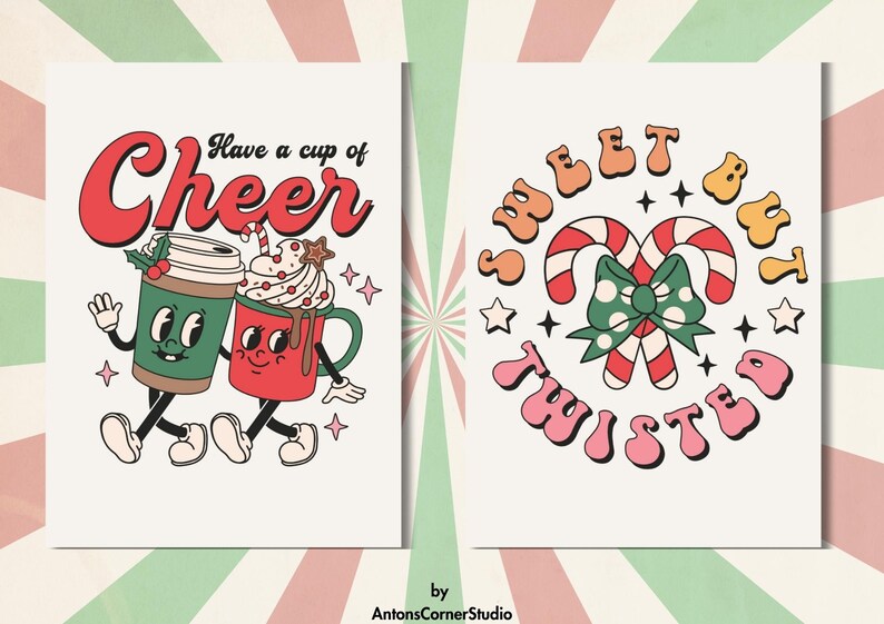 Retro Christmas Cards Printable Pack for Greetings and - Etsy