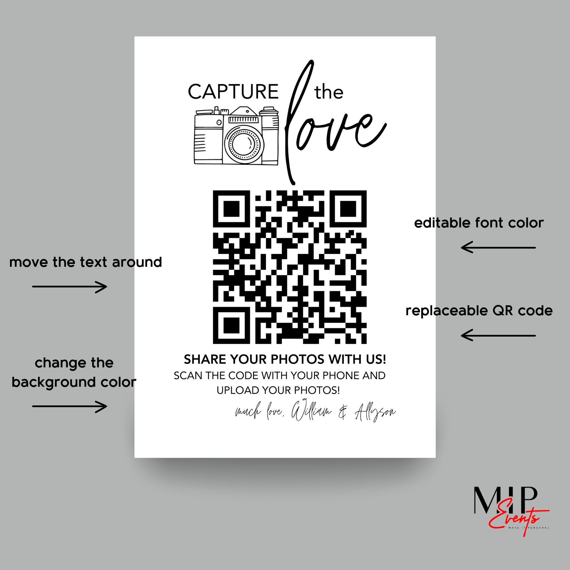 Capture the Love Wedding QR Code Sign, Wedding Sign, Wedding Photo Sign ...