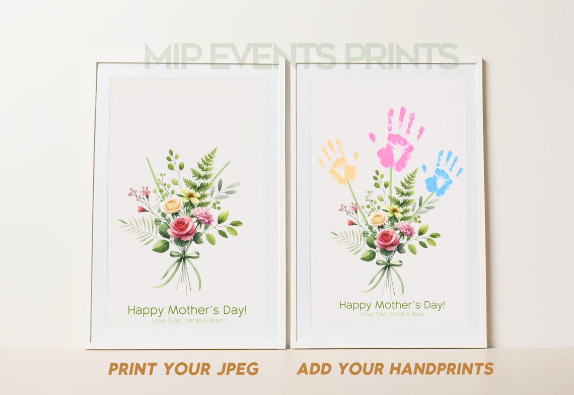 Mother's Day Craft Handprint Art, Birthday Activity, Floral Bouquet ...