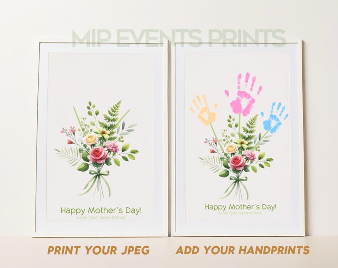 Mother's Day Craft Handprint Art, Birthday Activity, Floral Bouquet ...