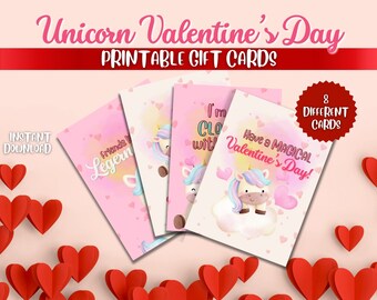Printable Unicorn Valentine's Day Cards, Valentine's Day Gift Tags ...