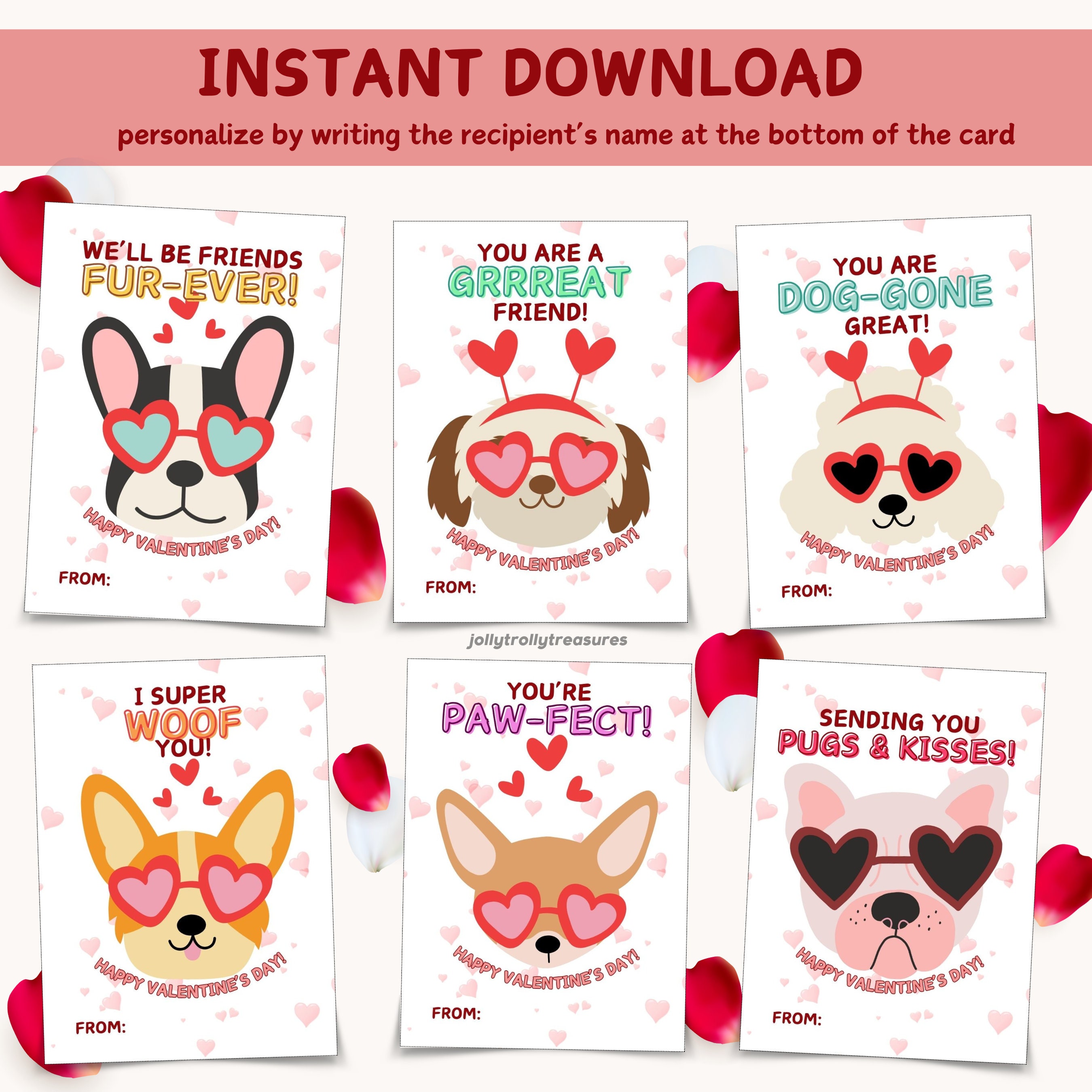 Printable Dog Valentine's Day Cards, Valentine's Day Gift Tags ...