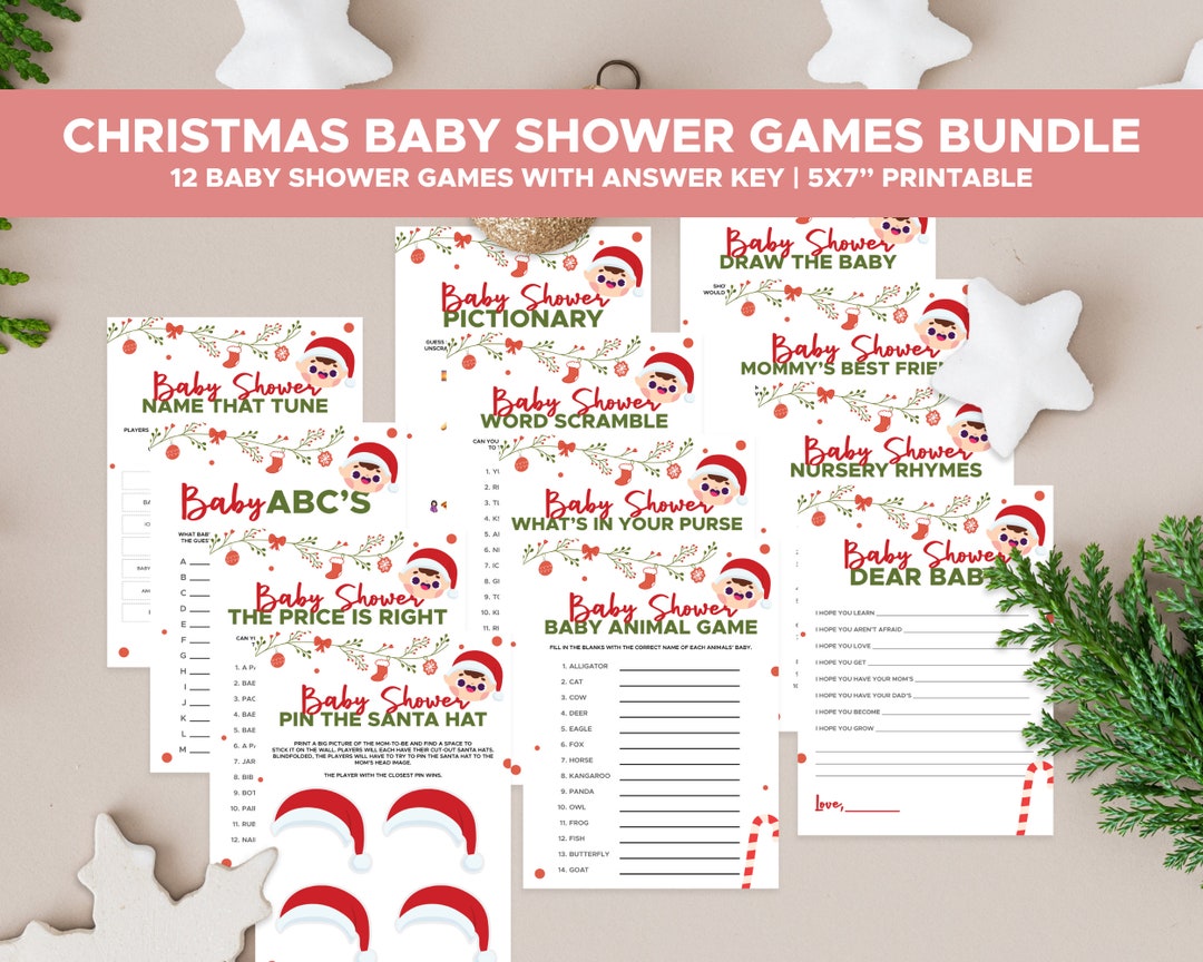 Christmas Baby Shower Game Set, Baby Shower Games Party Pack, Gender ...