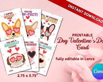 12 Printable Dog Valentine's Day Cards, Classroom Valentine's Day Cards ...