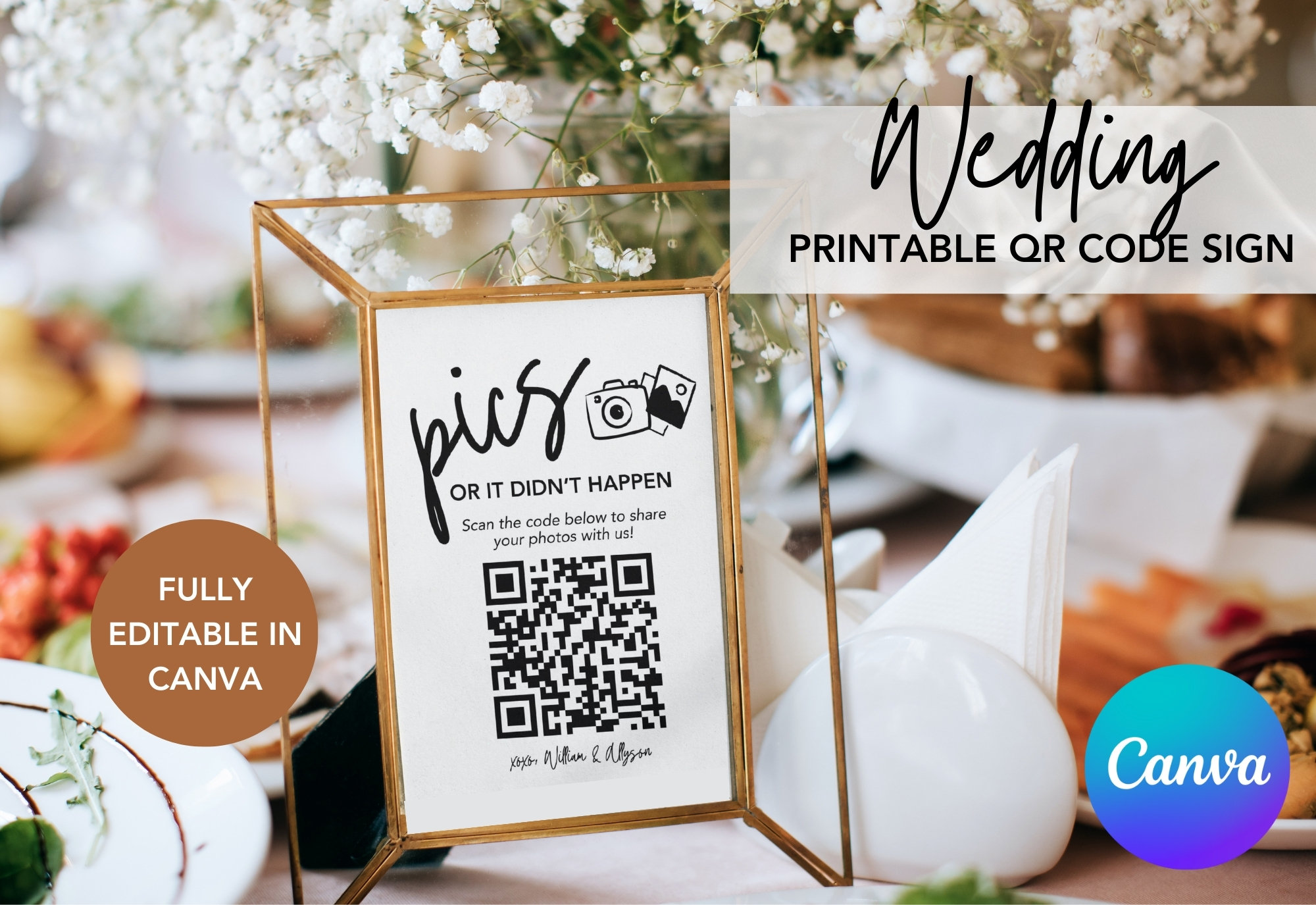 Wedding QR Code Sign, Wedding Sign, Wedding Photo Sign, Modern Capture ...