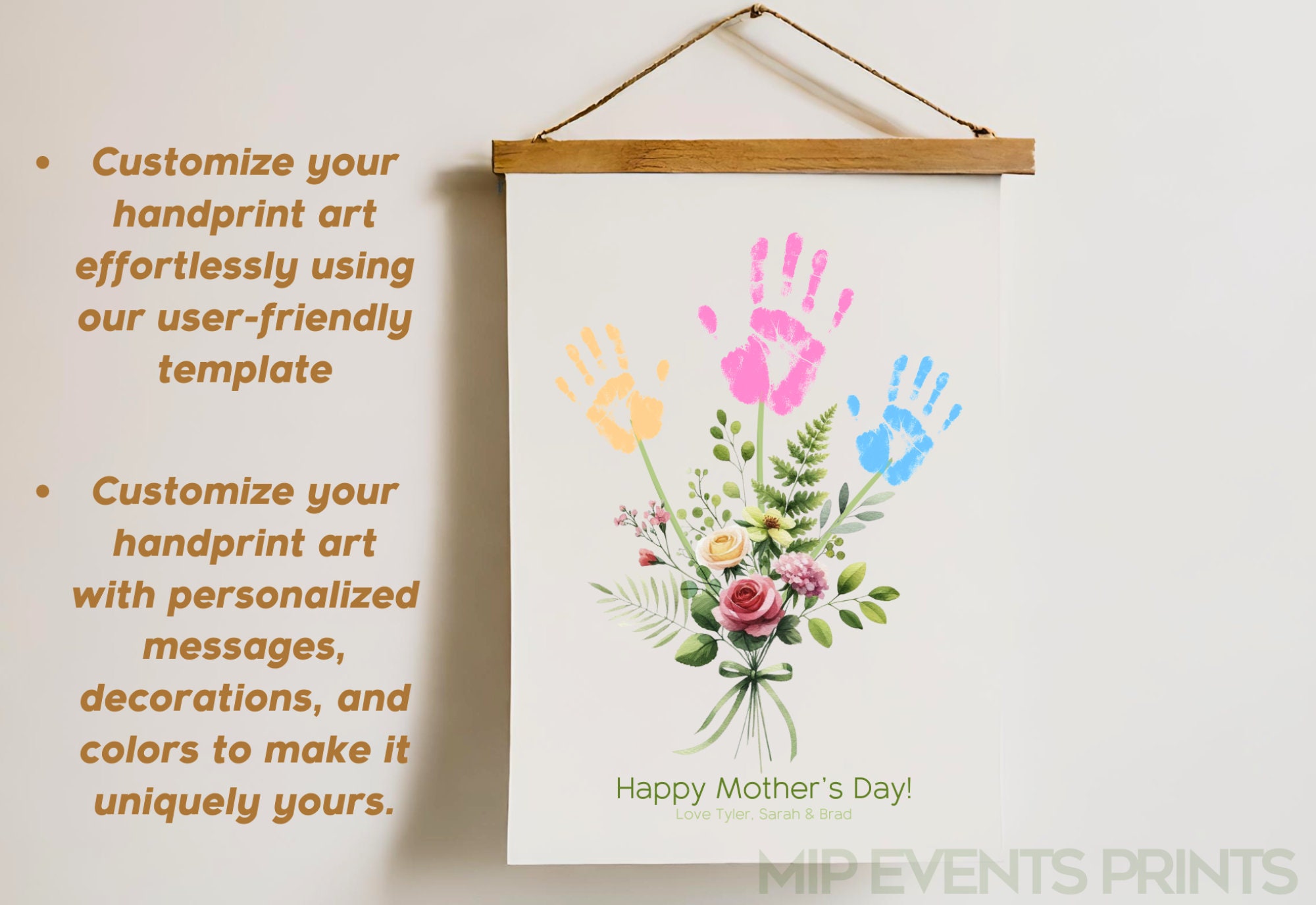 Mother's Day Craft Handprint Art, Birthday Activity, Floral Bouquet ...