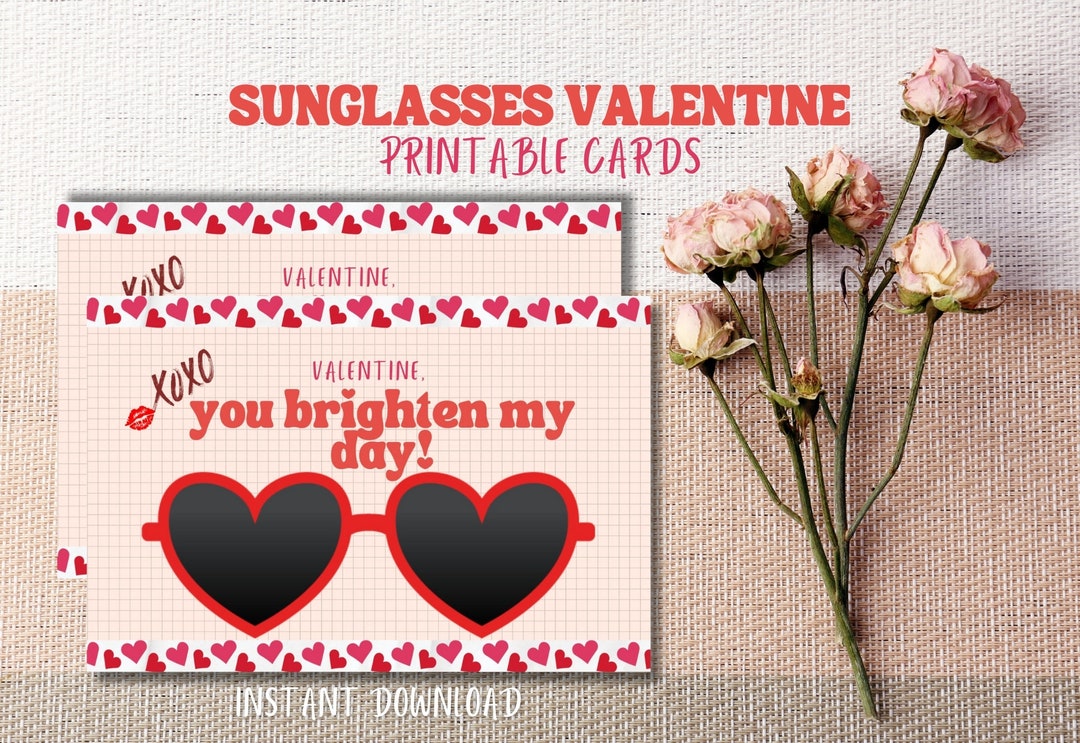 Heart Sunglasses Valentine's Day Card Holder - Instant Download ...