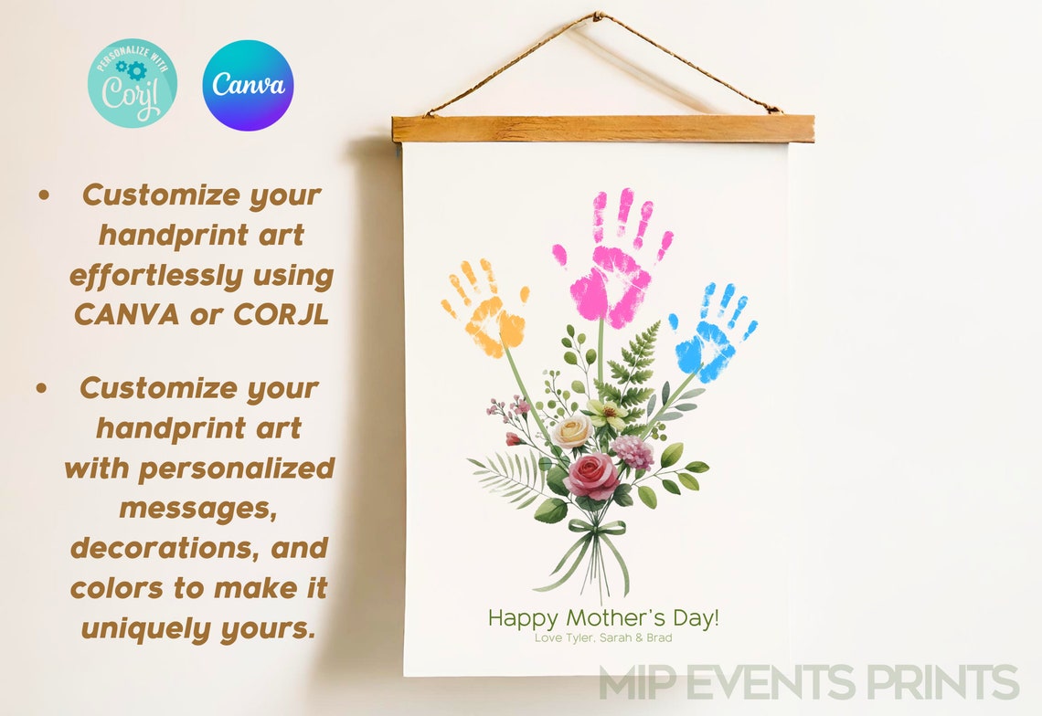 Mother's Day Craft Handprint Art, Birthday Activity, Floral Bouquet ...