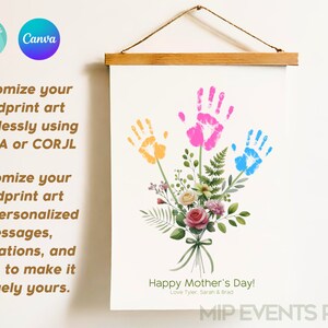 Mother's Day Craft Handprint Art, Birthday Activity, Floral Bouquet ...