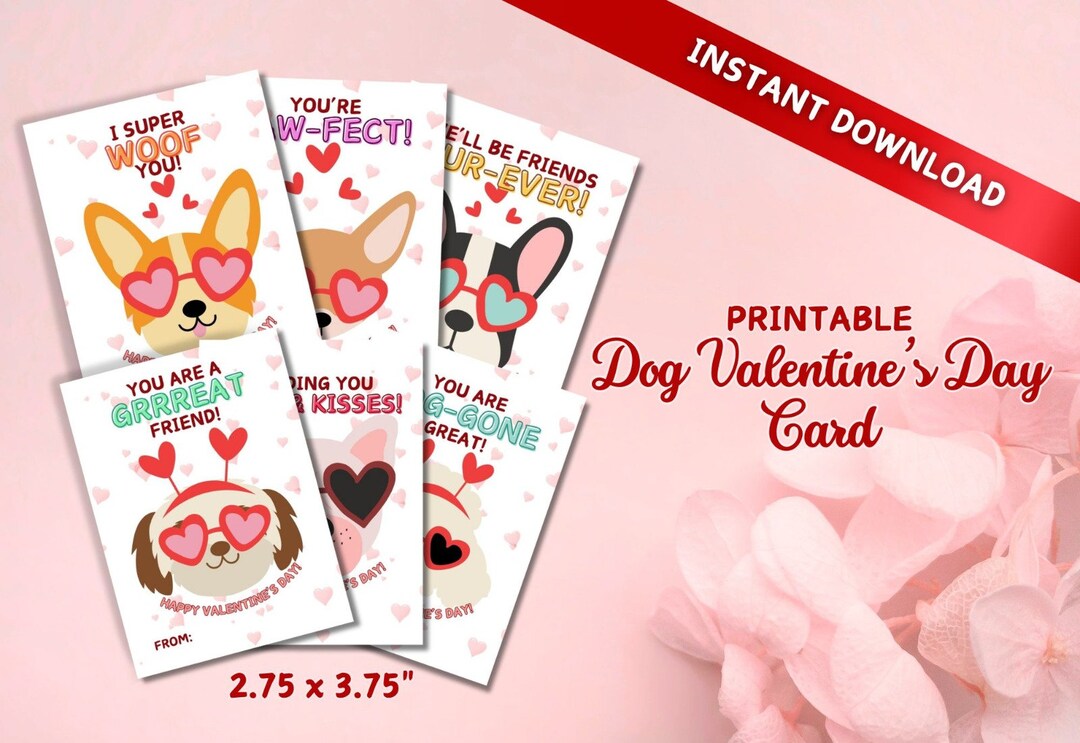 Printable Dog Valentine's Day Cards, Valentine's Day Gift Tags ...