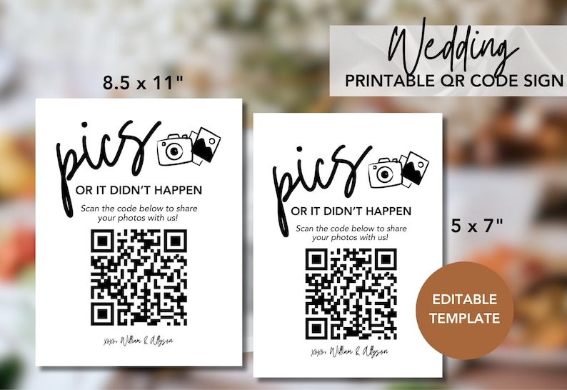 Wedding QR Code Sign, Wedding Sign, Wedding Photo Sign, Modern Capture ...