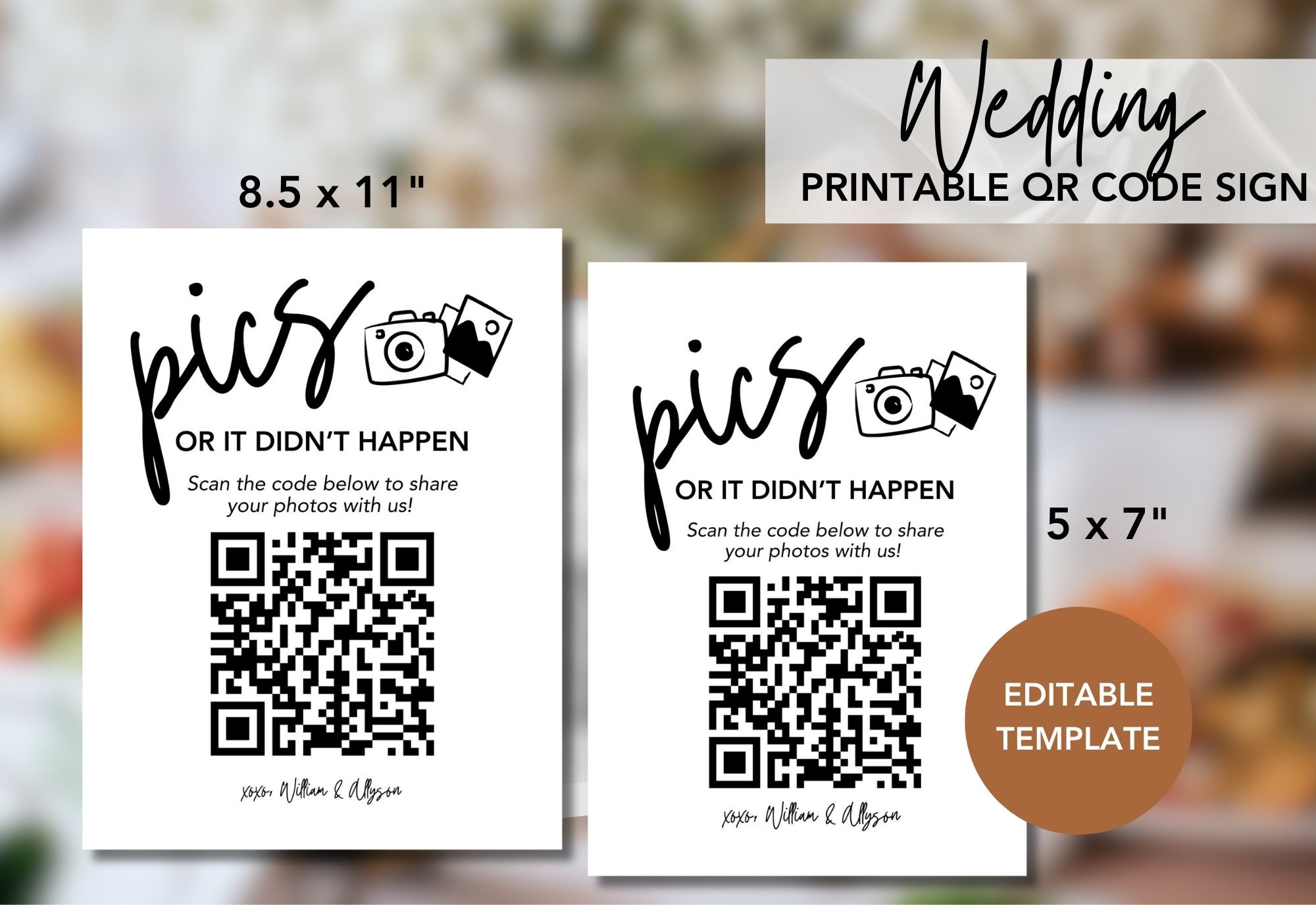 Wedding QR Code Sign, Wedding Sign, Wedding Photo Sign, Modern Capture ...
